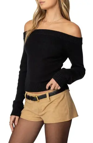 EDIKTED Elona Off-the-shoulder Knit Top - Black