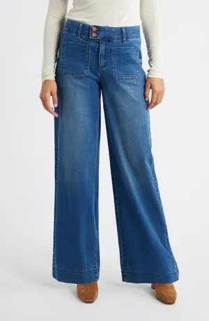 Wit & Wisdom Ab'solution Patch Pocket Wide Leg Jeans - Blue
