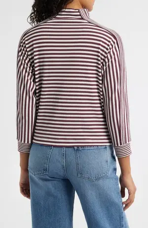 Wit & Wisdom Stripe Mock Neck Rib Top - Wild Plum/off White