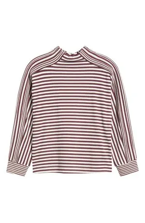 Wit & Wisdom Stripe Mock Neck Rib Top - Wild Plum/off White