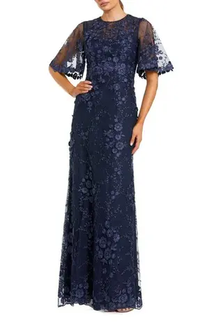 Mac Duggal Mac Duggal Floral Embroidered Gown Midnight
