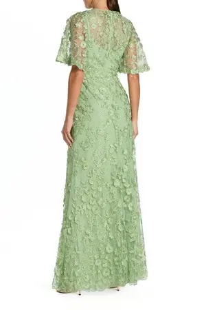 Mac Duggal Floral Embroidered Gown - Sage