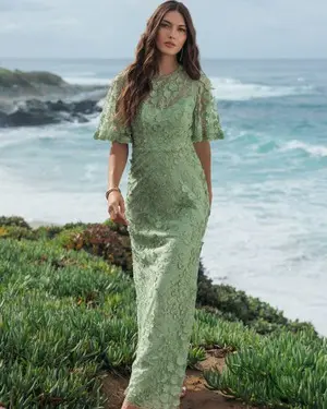 Mac Duggal Floral Embroidered Gown - Sage