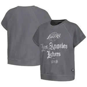 THE WILD COLLECTIVE Los Angeles Lakers Embroidered Fleece Raglan Short Sleeve Pullover Sweatshirt - Gray