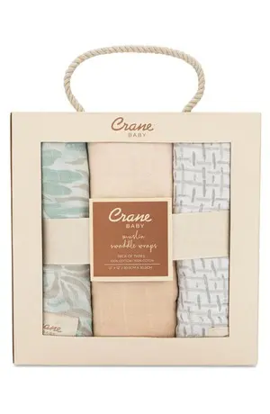 CRANE BABY 3-pack Assorted Cotton Swaddle Blankets