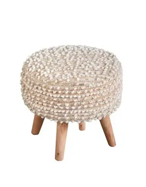 Anaya Natural Boucle Handwoven Oversized Stool - Beige