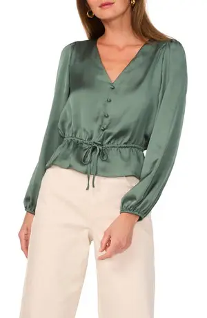 1.State Satin Peplum Top - Dark Forest