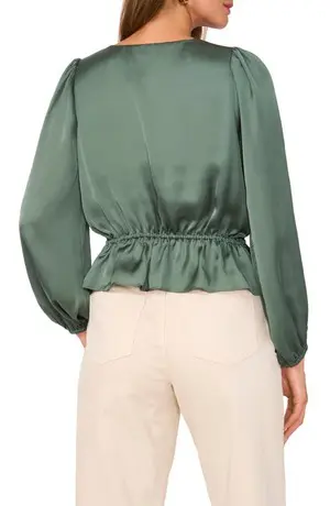 1.State Satin Peplum Top - Dark Forest