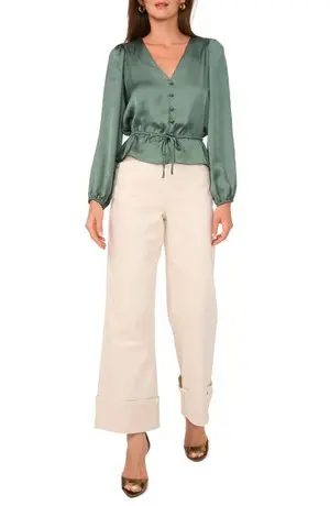 1.State Satin Peplum Top - Dark Forest