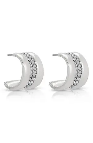 Ettika Pavé Center Hoop Earrings - Silver