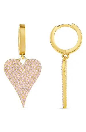 SHYMI Pavé Heart Drop Huggie Hoop Earrings - Pink