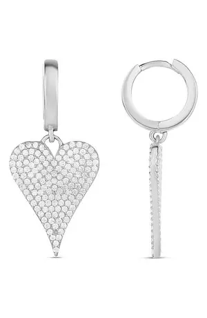 SHYMI Pavé Heart Drop Huggie Hoop Earrings - Silver