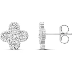 SHYMI Pavé Clover Stud Earrings - Silver