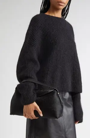 TOTEME T-lock Genuine Calf Hair Top Handle Bag - Black
