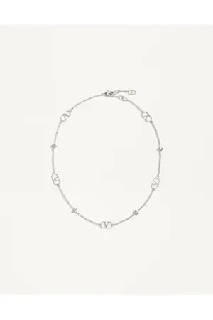 Valentino Garavani Vlogo Signature Metal And Crystal Necklace - Natural