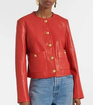 Veronica Beard Andrea Leather Jacket - Red