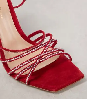 GIANVITO ROSSI 105 Crystal-embellished Suede Sandals - Red