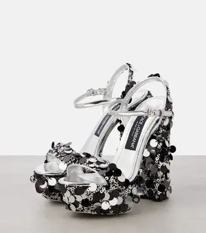 Dolce & Gabbana Sequined Faux Leather Platform Sandals