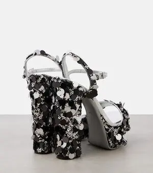 Dolce & Gabbana Sequined Faux Leather Platform Sandals - Silver