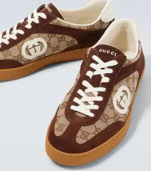Gucci Interlocking G Suede-trimmed Sneakers - Brown