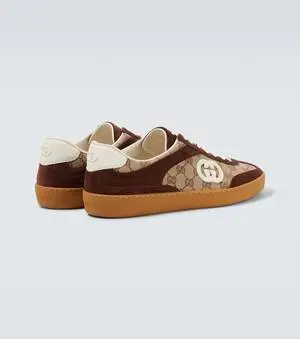 Gucci Interlocking G Suede-trimmed Sneakers - Brown