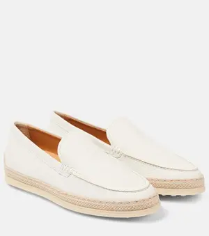 TOD'S Raffia-trimmed Leather Loafers - White