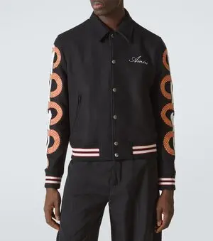 Amiri Snake Bones Wool-blend Varsity Jacket