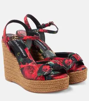 Dolce & Gabbana Floral Canvas Espadrille Wedges - Black