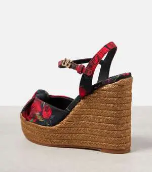 Dolce & Gabbana Floral Canvas Espadrille Wedges - Black
