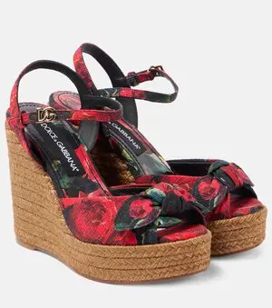 Dolce & Gabbana Floral Canvas Espadrille Wedges - Black