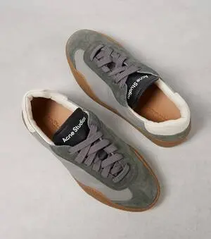 Acne Studios Bars Suede And Leather Sneakers - Grey