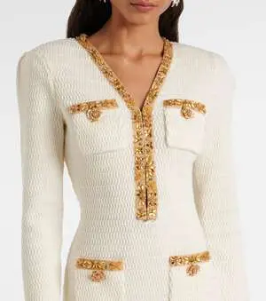 SELF-PORTRAIT Embellished Knitted Minidress - White