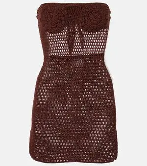Anna Kosturova Floral Crochet Cotton Bustier Mini Dress - Brown