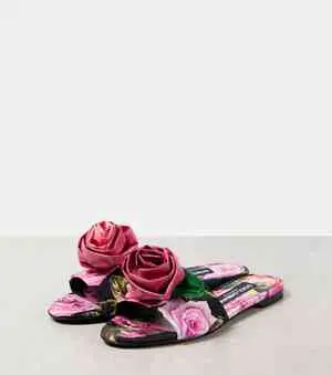 Dolce & Gabbana Floral-appliqué Brocade Slides - Black