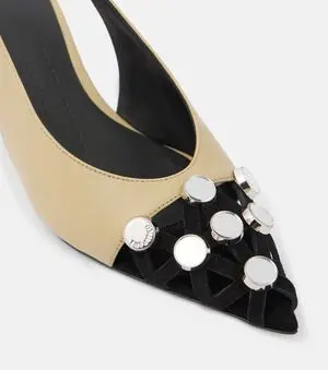 Attico Fiona 50 Embellished Leather Slingback Pumps - Beige