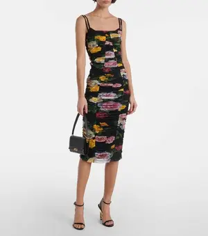 Dolce & Gabbana Floral Ruched Tulle Midi Dress