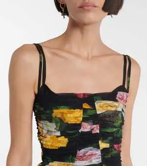 Dolce & Gabbana Floral Ruched Tulle Midi Dress