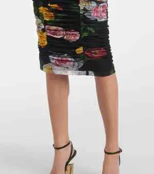 Dolce & Gabbana Floral Ruched Tulle Midi Dress