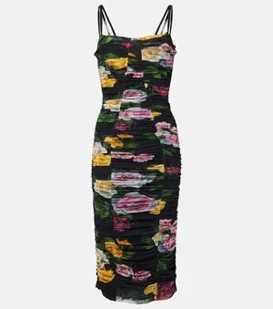 Dolce & Gabbana Floral Ruched Tulle Midi Dress - Multicoloured