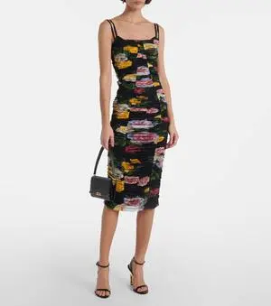 Dolce & Gabbana Floral Ruched Tulle Midi Dress - Multicoloured