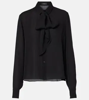 Wardrobe.NYC Tie-neck Silk Blouse - Black