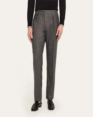 Ralph Lauren Purple Label Gregory Pleated Flannel Pants - Gray