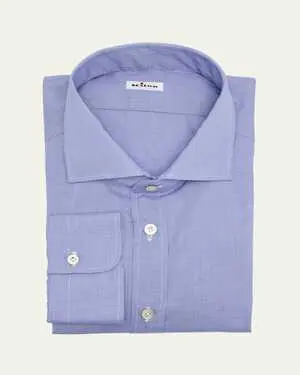 Kiton Cotton Micro-houndstooth Dress Shirt - Blu
