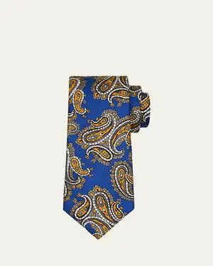 Kiton Paisley Print Silk Tie Blue Multi