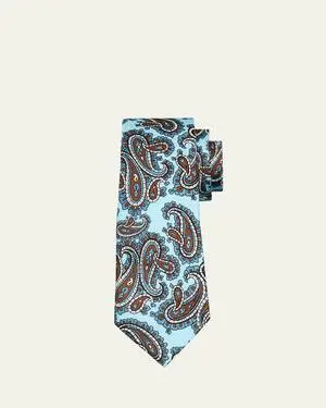 Kiton Paisley Print Silk Tie Light Blue