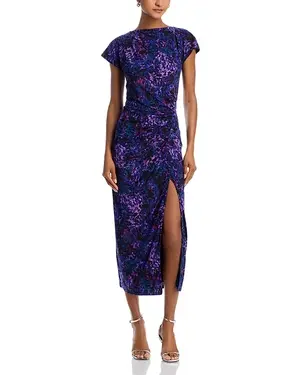 Aqua Jersey Short Sleeve Midi Dress - Purple Multi