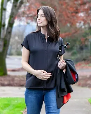 MARION Satin Maternity Nursing Shell Top - Black