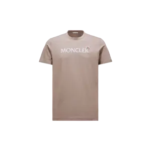 Moncler Flocked Logo Cotton T-shirt Beige