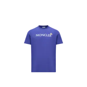 Moncler Flocked Logo Cotton T-shirt Blue