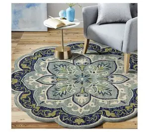 OX BAY TRADING CO. Ox Bay Scalloped Floral Medallion Wool Indoor 6 Round Rug - One-color